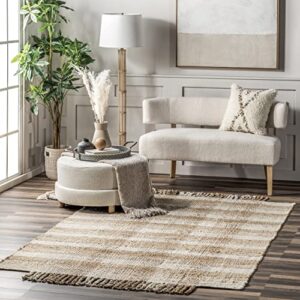 nuloom tiegan plaid jute tassel area rug, 8′ x 10′, natural