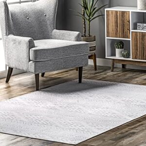 nuloom calia machine washable aztec bands area rug, 8′ x 10′, light grey