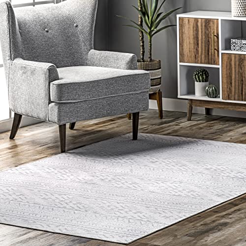 nuLOOM Calia Machine Washable Aztec Bands Area Rug, 8' x 10', Light Grey