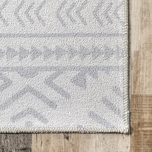 nuLOOM Calia Machine Washable Aztec Bands Area Rug, 8' x 10', Light Grey