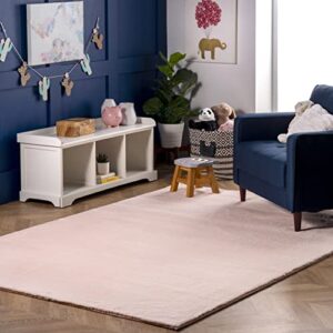 nuloom faux rabbit soft solid shag area rug, 5′ x 7′ 6″, pink