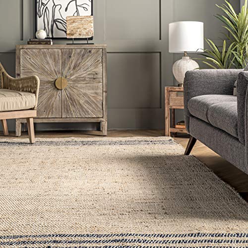 nuLOOM Jackie Hand Loomed Striped Jute and Cotton Area Rug, 10' x 14', Natural