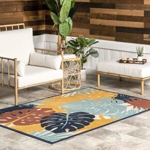 nuloom alannah tropical border indoor/outdoor area rug, 5′ x 7′ 6″, blue