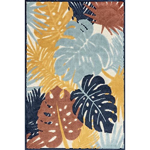 nuLOOM Alannah Tropical Border Indoor/Outdoor Area Rug, 5' x 7' 6", Blue