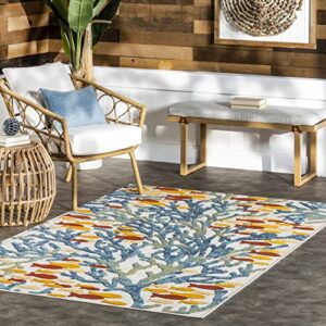 nuloom lidia nautical coral indoor/outdoor area rug, 7′ 6″ x 9′ 6″, blue