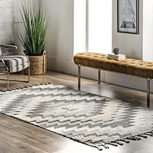 nuloom ellie textured diamond aztec tassel area rug, 8′ x 10′, grey