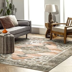 nuloom gracie distressed medallion machine washable area rug, 5′ x 8′, peach