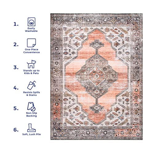 nuLOOM Gracie Distressed Medallion Machine Washable Area Rug, 5' x 8', Peach