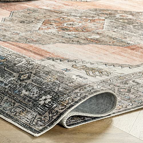 nuLOOM Gracie Distressed Medallion Machine Washable Area Rug, 5' x 8', Peach