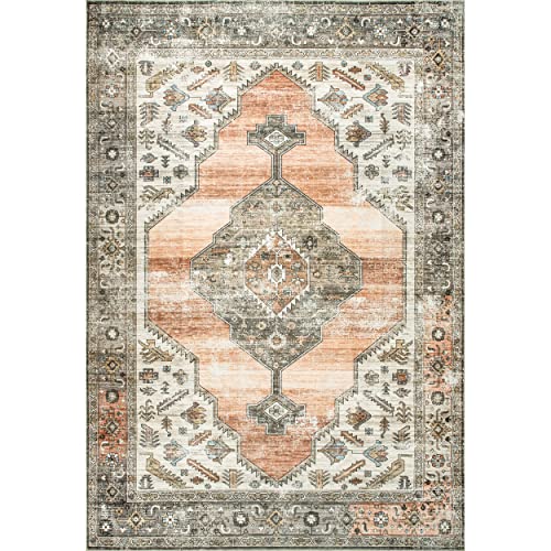 nuLOOM Gracie Distressed Medallion Machine Washable Area Rug, 5' x 8', Peach