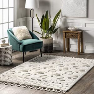 nuloom akia lattice high/low tassel area rug, 9′ x 12′, beige