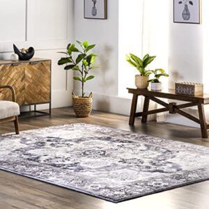 nuloom josephine distressed floral medallion area rug, 4′ x 6′, grey