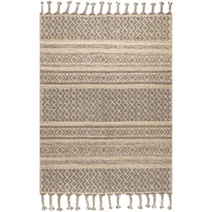 nuLOOM Elenora Wool and Jute Textured Diamond Aztec Braided Tassel Area Rug, 5' x 8', Natural