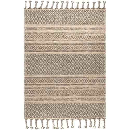 nuLOOM Elenora Wool and Jute Textured Diamond Aztec Braided Tassel Area Rug, 5' x 8', Natural