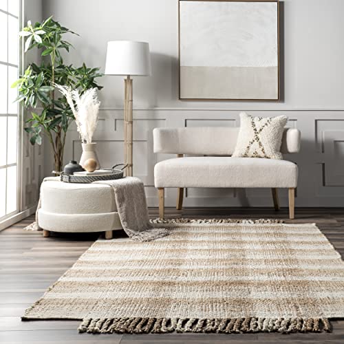 nuLOOM Tiegan Plaid Jute Tassel Area Rug, 5' x 8', Natural