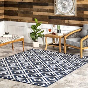 nuloom jayne geometric diamond indoor/outdoor area rug, 8′ x 10′, navy