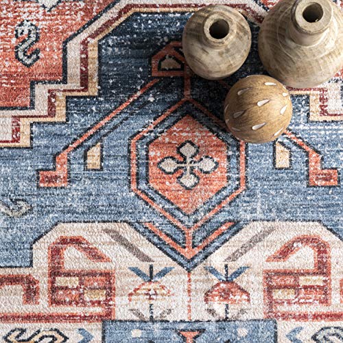 nuLOOM Marli Machine Washable Faded Medallion Area Rug, 4' x 6', Rust