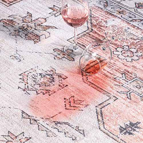 nuLOOM Marli Machine Washable Faded Medallion Area Rug, 4' x 6', Rust