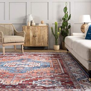 nuLOOM Marli Machine Washable Faded Medallion Area Rug, 4' x 6', Rust