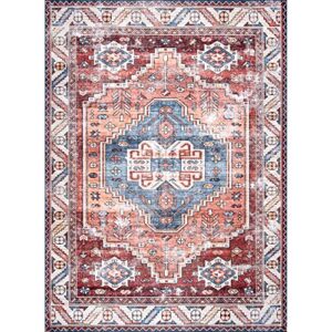 nuLOOM Marli Machine Washable Faded Medallion Area Rug, 4' x 6', Rust