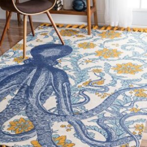 nuLOOM Thomas Paul Printed Flatweave Cotton Giant Octopus Area Rug, 7' 6" x 9' 6", Multi