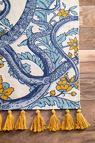 nuLOOM Thomas Paul Printed Flatweave Cotton Giant Octopus Area Rug, 7' 6" x 9' 6", Multi