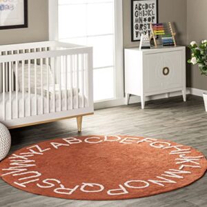 nuloom kids washable round alphabet area rug, 6′ round, rust