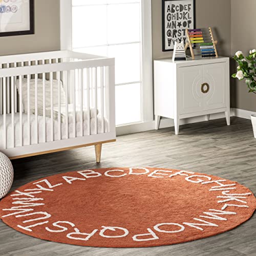 nuLOOM Kids Washable Round Alphabet Area Rug, 6' Round, Rust