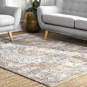 nuloom thea medallion area rug, 5′ x 8′, beige