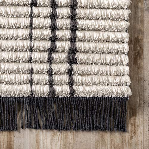 nuLOOM Tayah Soft Shag Moroccan Diamond Fringe Area Rug, 5' 3" x 7' 6", Beige