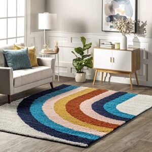 nuloom ela half rainbow shag area rug, 6′ 7″ x 9′, blue