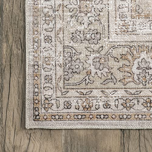 nuLOOM Deadra Vintage Floral Machine Washable Area Rug, 4' x 6', Beige