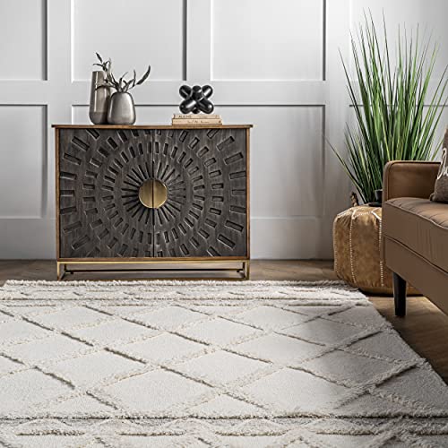 nuLOOM Kenna Wool Shaggy High-Low Geometric Trellis Area Rug, 9' x 12', Ivory