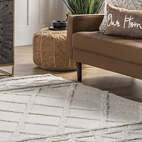 nuLOOM Kenna Wool Shaggy High-Low Geometric Trellis Area Rug, 9' x 12', Ivory