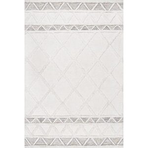 nuLOOM Kenna Wool Shaggy High-Low Geometric Trellis Area Rug, 9' x 12', Ivory