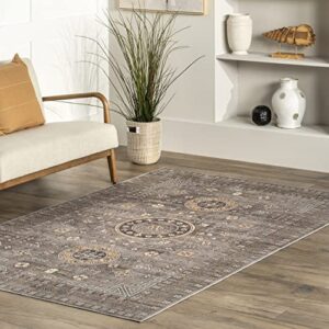 nuloom tama circle medallion machine washable area rug, 9′ x 12′, brown