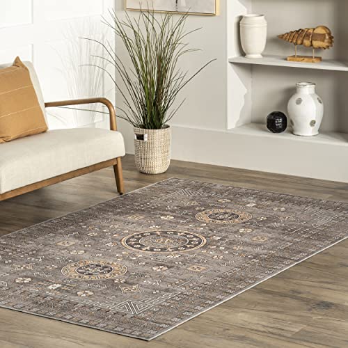 nuLOOM Tama Circle Medallion Machine Washable Area Rug, 9' x 12', Brown