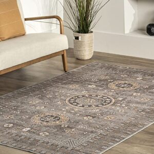 nuLOOM Tama Circle Medallion Machine Washable Area Rug, 9' x 12', Brown