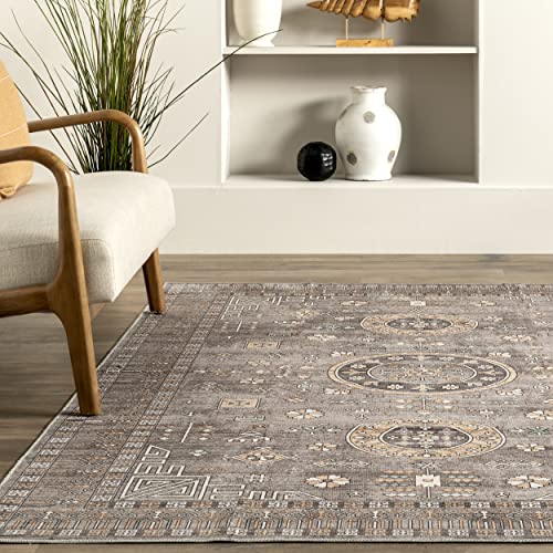 nuLOOM Tama Circle Medallion Machine Washable Area Rug, 9' x 12', Brown