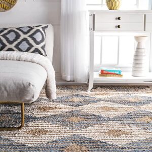 nuLOOM Hand Braided Marla Denim and Jute Diamonds Area Rug, 12' x 15', Off-White