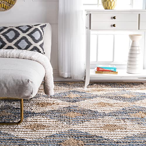 nuLOOM Hand Braided Marla Denim and Jute Diamonds Area Rug, 12' x 15', Off-White