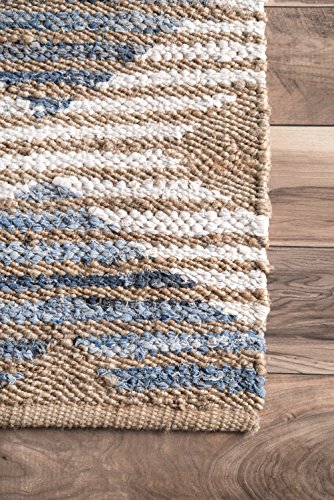 nuLOOM Hand Braided Marla Denim and Jute Diamonds Area Rug, 12' x 15', Off-White