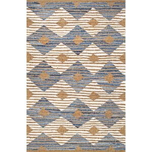 nuLOOM Hand Braided Marla Denim and Jute Diamonds Area Rug, 12' x 15', Off-White