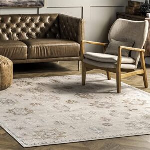 nuloom krystin machine washable distressed area rug, 4′ x 6′, beige