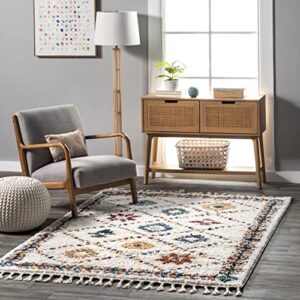 nuloom coletta diamond bohemian shag area rug, 8′ x 10′, beige