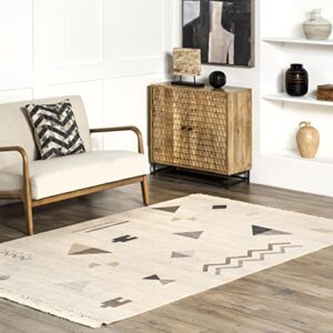 nuloom noémie tribal synbols tasseled area rug, 8′ x 10′, ivory