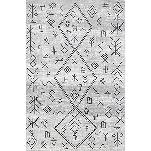 nuLOOM Paige Machine Washable Moroccan Motif Area Rug, 10' x 14', Grey