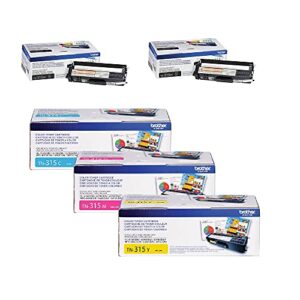 genuine brother tn315 (tn-315) high yield color (2xblack/cyan/magenta/yellow) toner cartridge 5-pack (2xtn315bk, tn315c, tn315m, tn315y)