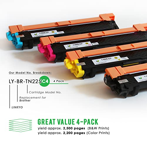 LINKYO Compatible Toner Cartridge Replacement for Brother TN221 TN225 (TN221BK, TN225C, TN225M, TN225Y, 4-Pack)