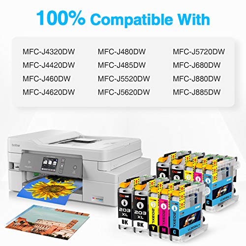 ONEINK Compatible Ink Cartridges Replacement for Brother LC203 XL LC203XL LC201 XL LC201XL for Brother MFC-J480DW J485DW J680DW J885DW J4420DW J4620DW J5620DW Printer, 10 Packs (4BK/2C/2M/2Y)